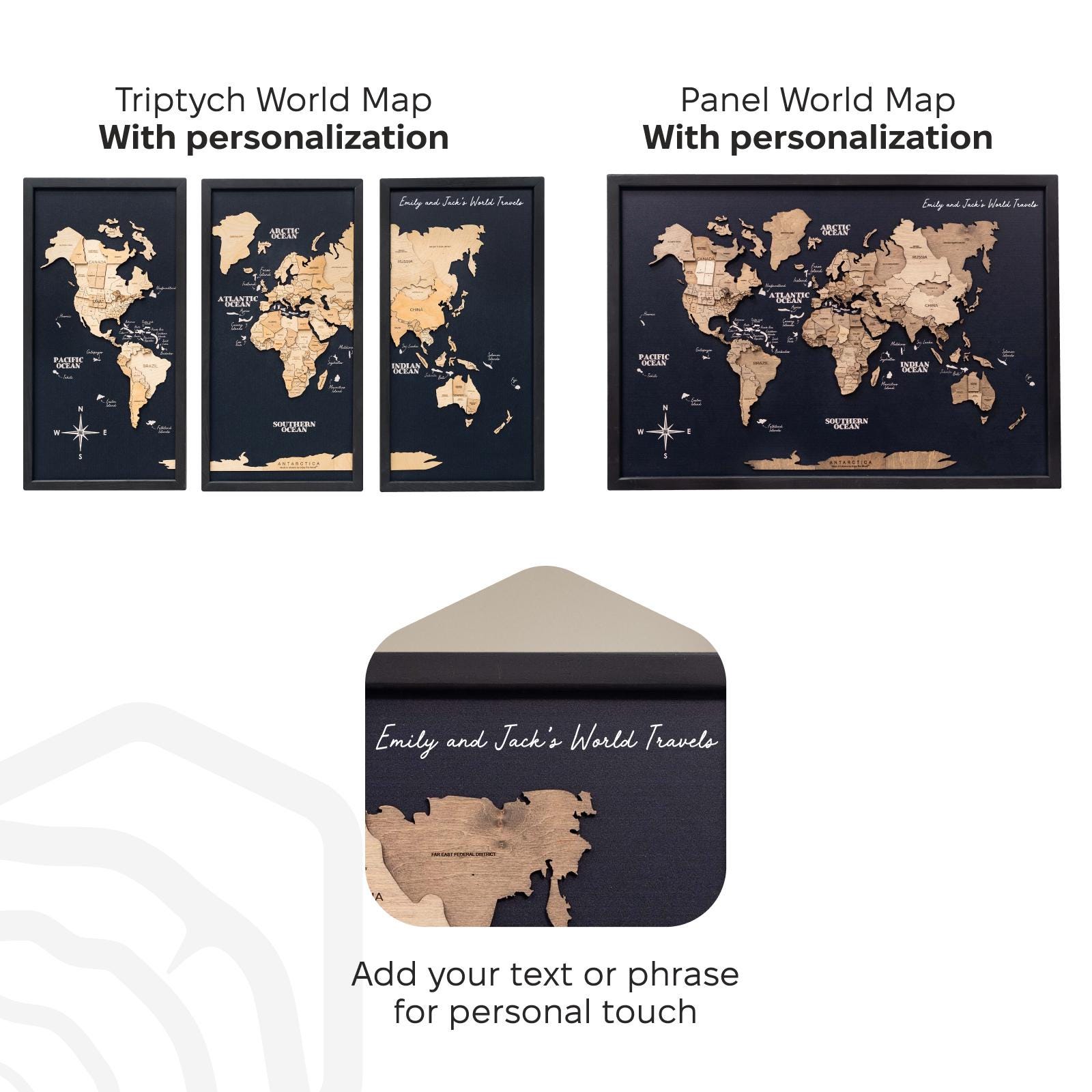 World Map on Board, 5th Anniversary Birthday Gift, Home Decor, Framed ...