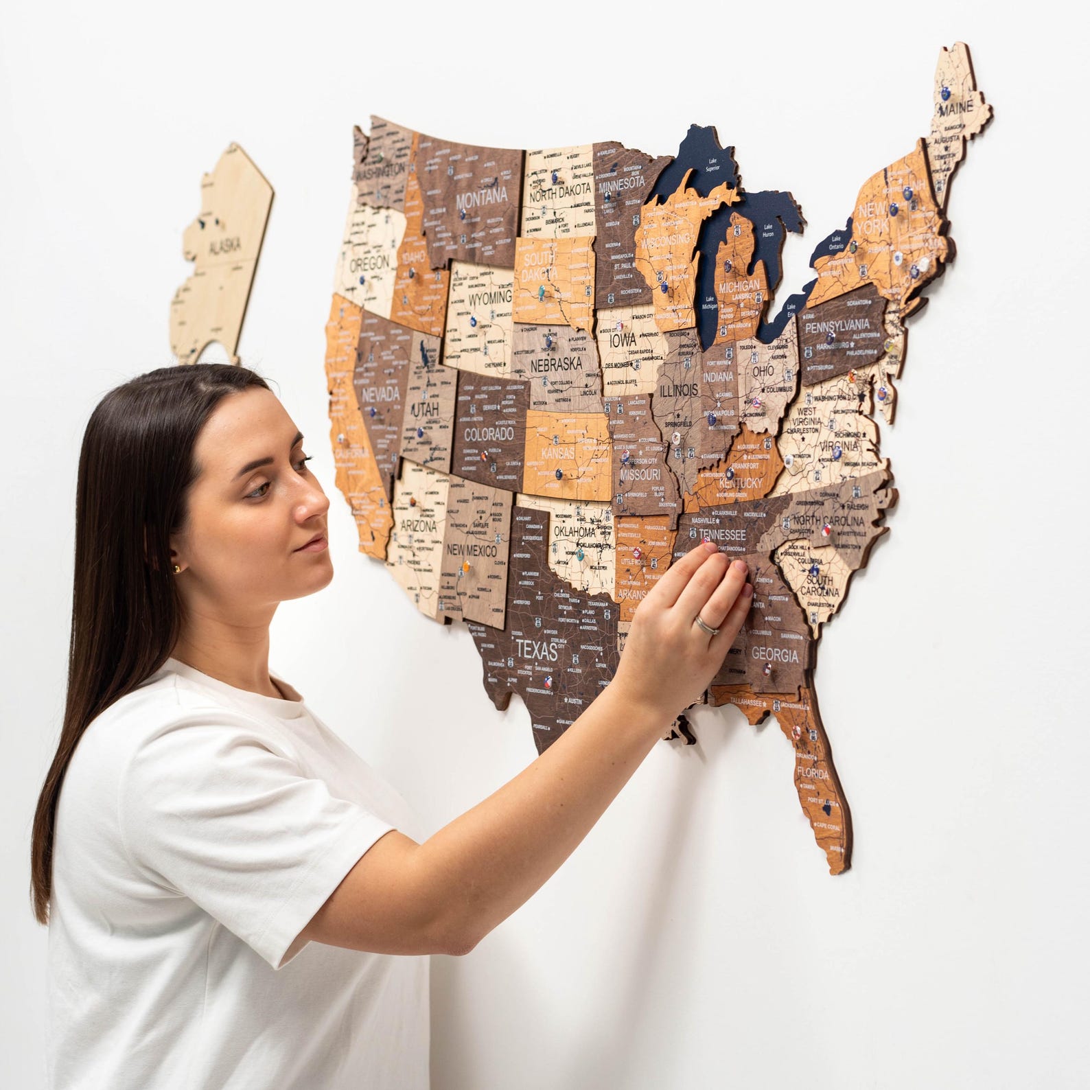 Travel Map Push Pin, US Map With LED Backlight, Home Wall Decor ...