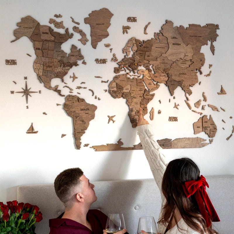 Engraved World Map Wood - Etsy