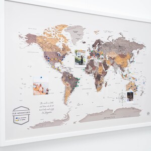 World Map Wall Art, Framed Wall Decor, Canvas Mounted Map, Push Pin Map ...