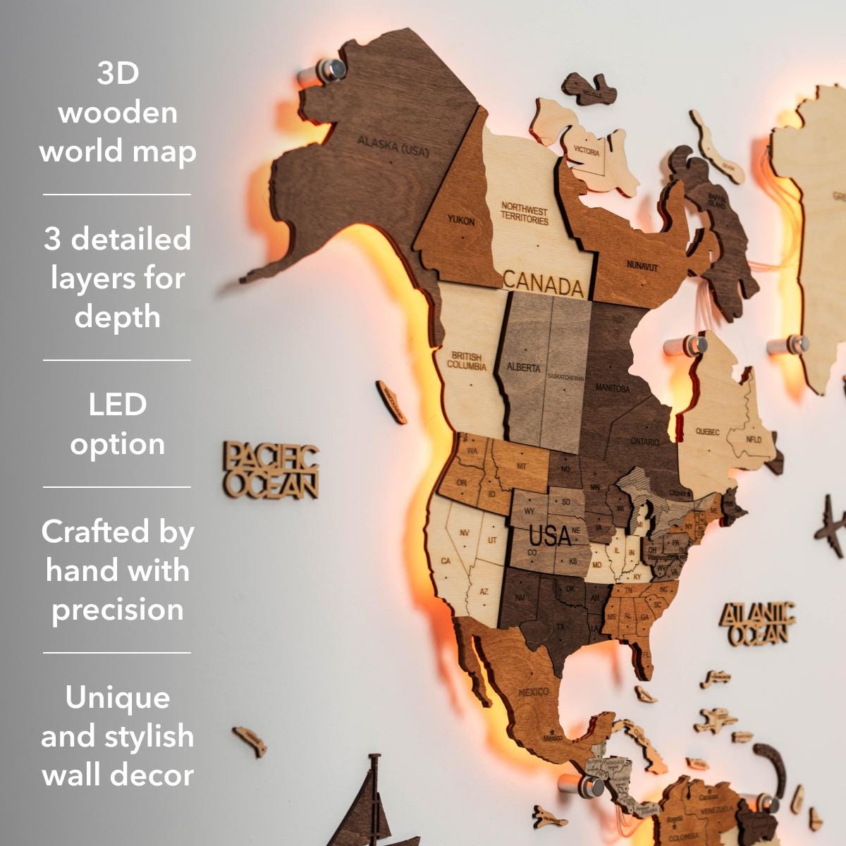 Travel Map Push Pins, Modern Home Decor, LED World Map by Enjoy the ...