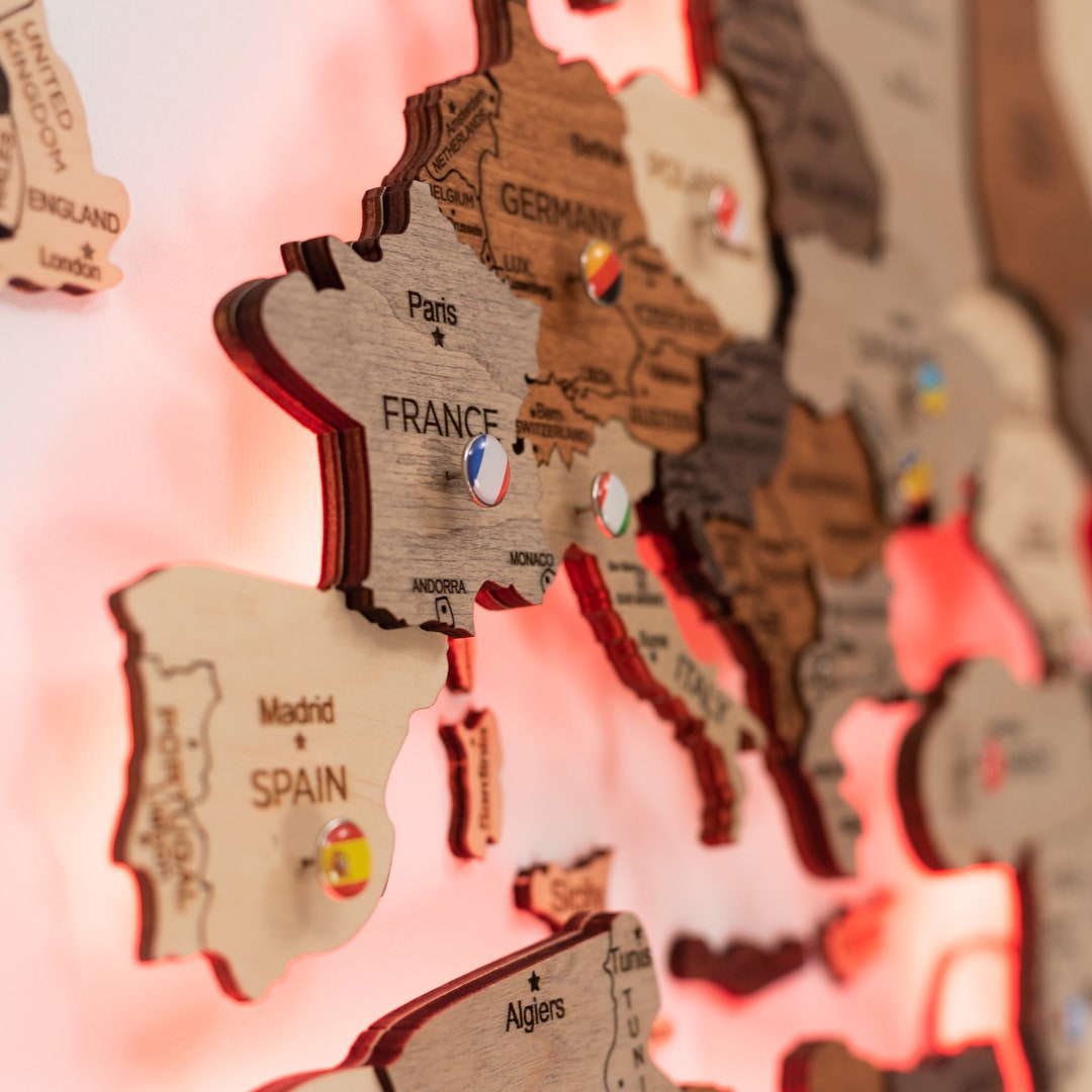 Wall Art LED Wooden World Map With LED Backlighting Our Travels Map Home Decor Push Pin Map ...