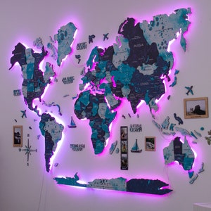 LED 3D Wall Map Art, Travel Map With LED Lighting, Illuminated World ...