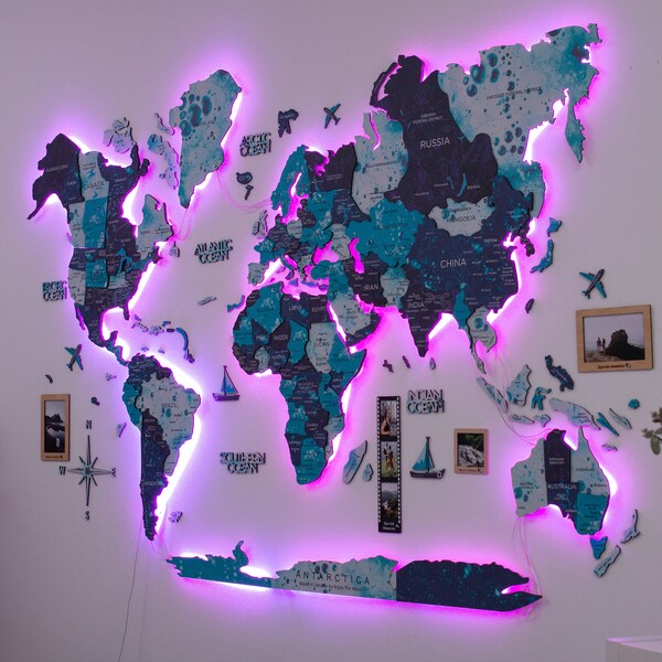 Lighted World Map - Etsy