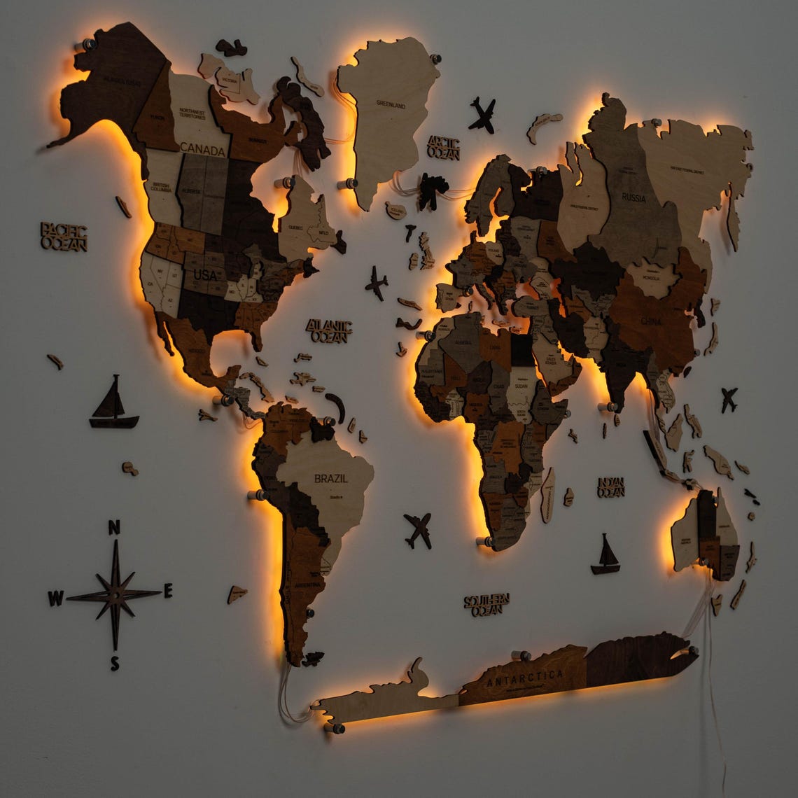 World Map Wall Art, Interactive LED Map, Push Pin Map, Home Decor, 3D ...