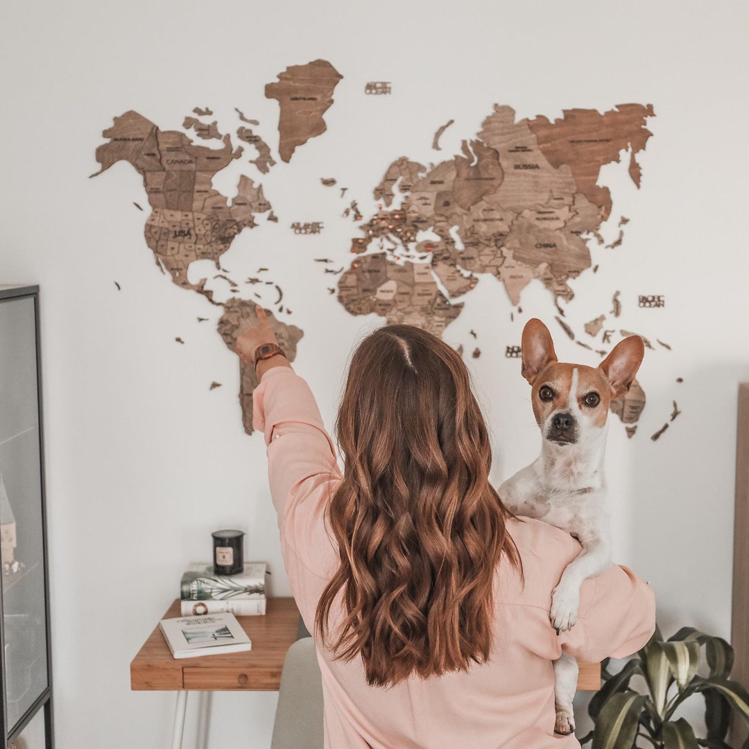 Wall Decor Living Room, Wooden World Map by Enjoy the Wood, Travel Map ...