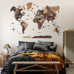 New Home Gift, Wood Wall World Map, Room Decor Aesthetic, Traveler Gift ...