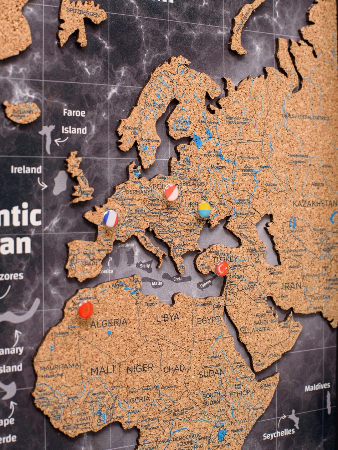 World Map Push Pin Cork World Map on Board Travel Map - Etsy