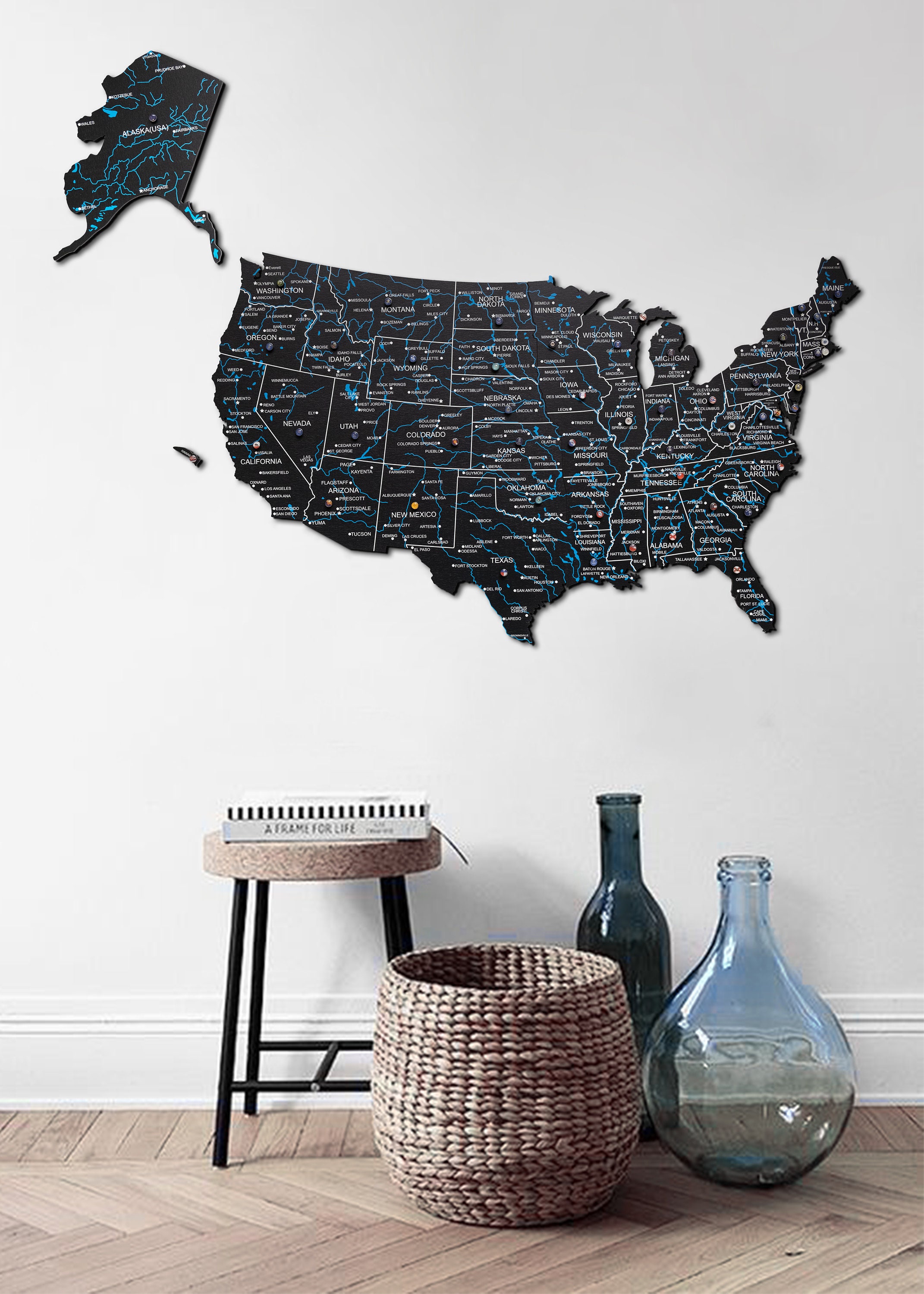Black Map of United States USA Map Art Home Wall Decor - Etsy