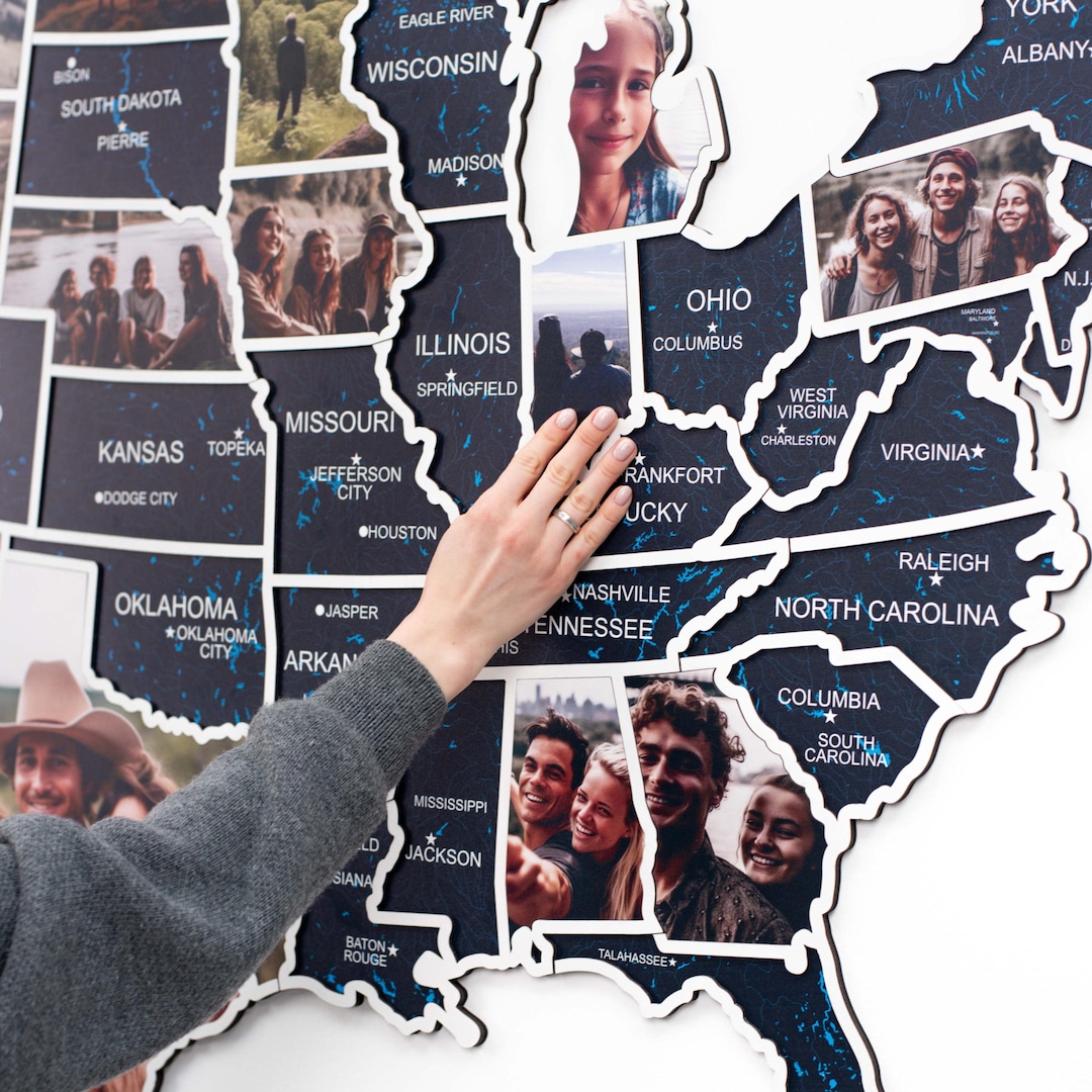 50 States Travel Map, USA Picture Map, States Visited Map, Create a ...