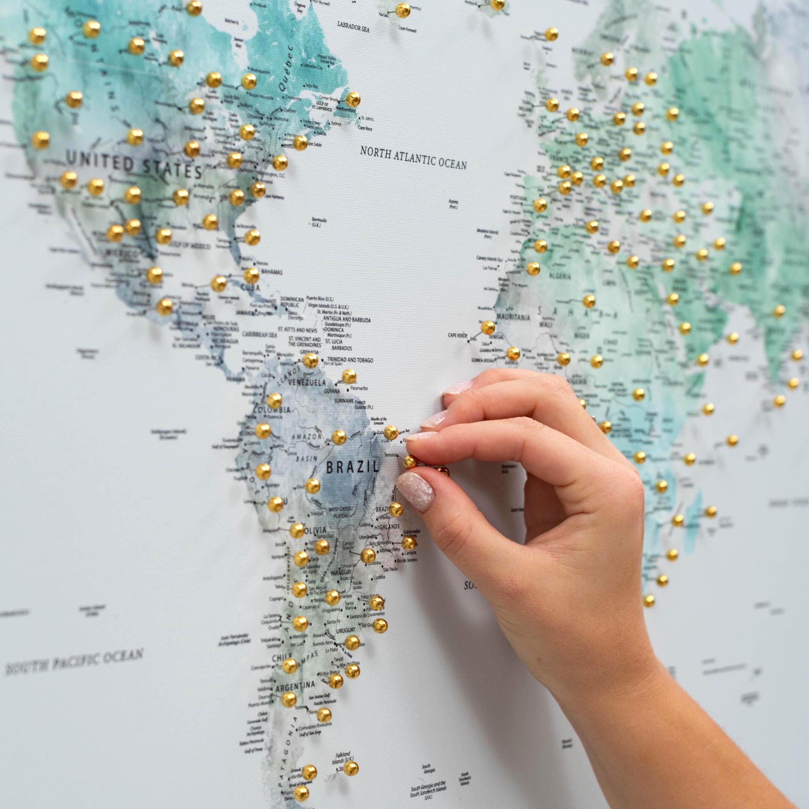 Push Pin World Map to Mark Places Visited Countries Pinnable Traveller ...