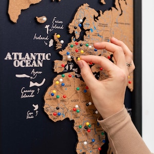 Cork World Map Wall Art, Push Pin Travel Map, Wood World Map, Home ...