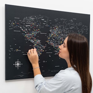 Detailed Travel Map, Visited Countries Pin Board Canvas, Places You've ...