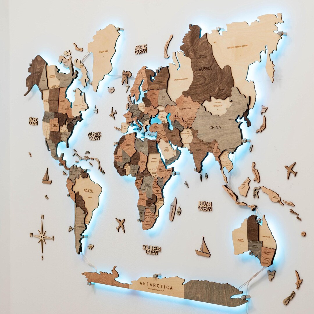 LED Map of the World Illuminated World Map, Home Decoration, Travel Map ...