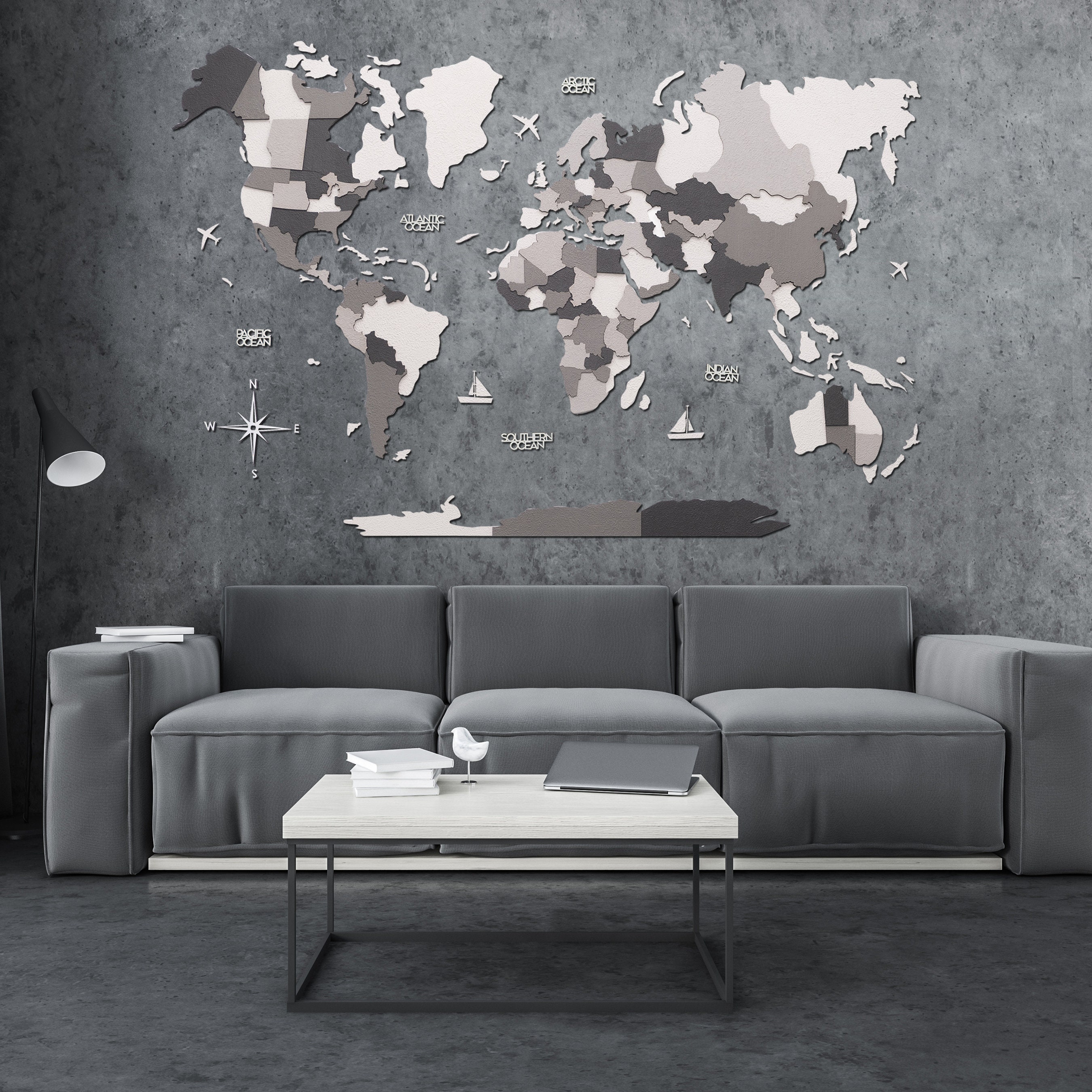 Mapa del mundo de concreto Mapa de pared 3D Arte de pared - Etsy México