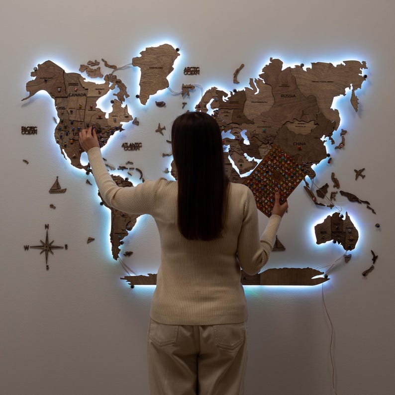 Travel Map Push Pins, Modern Home Decor, LED World Map by Enjoy the ...