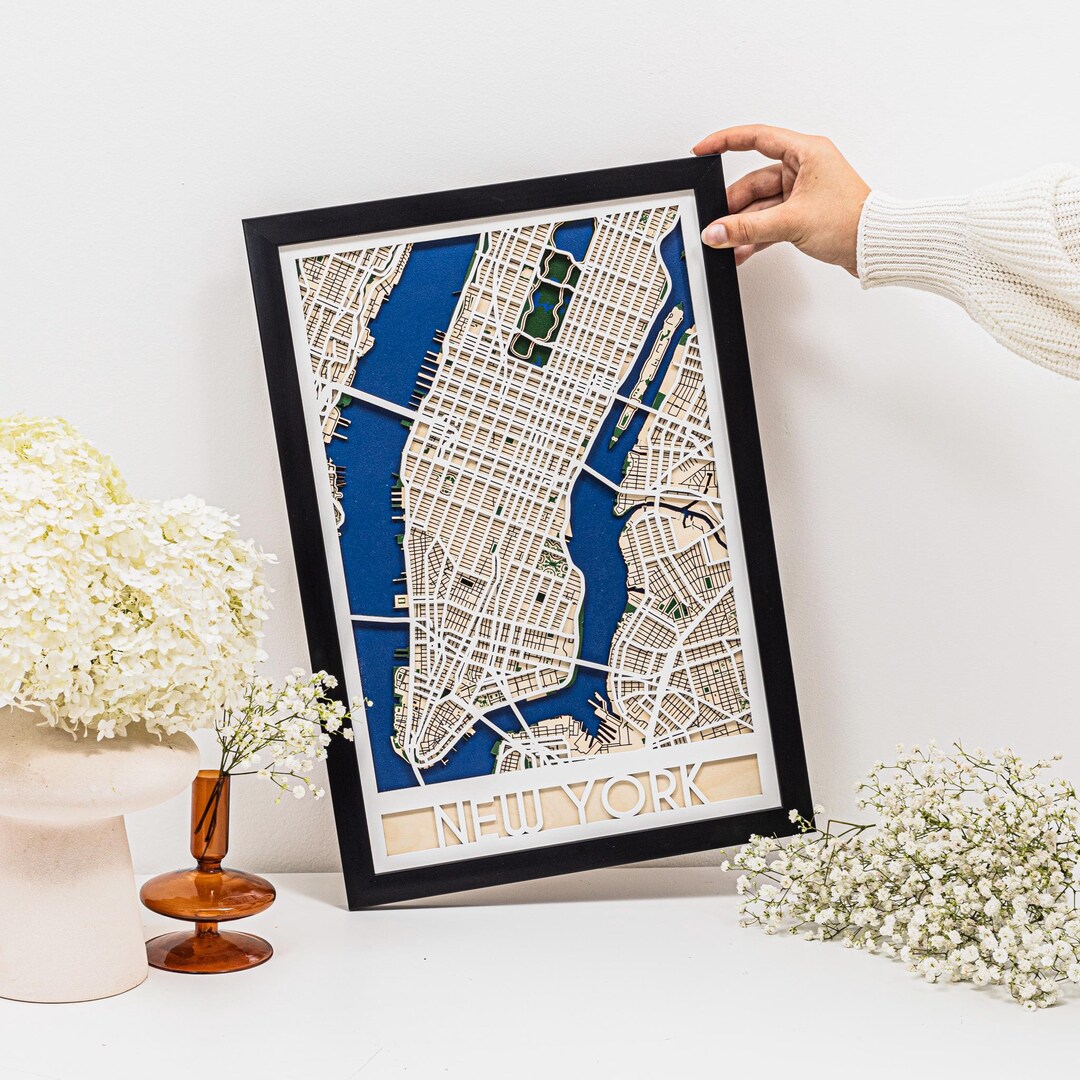 NYC Map Art Home Office Decor 3D Wooden City Map Personalized City ...