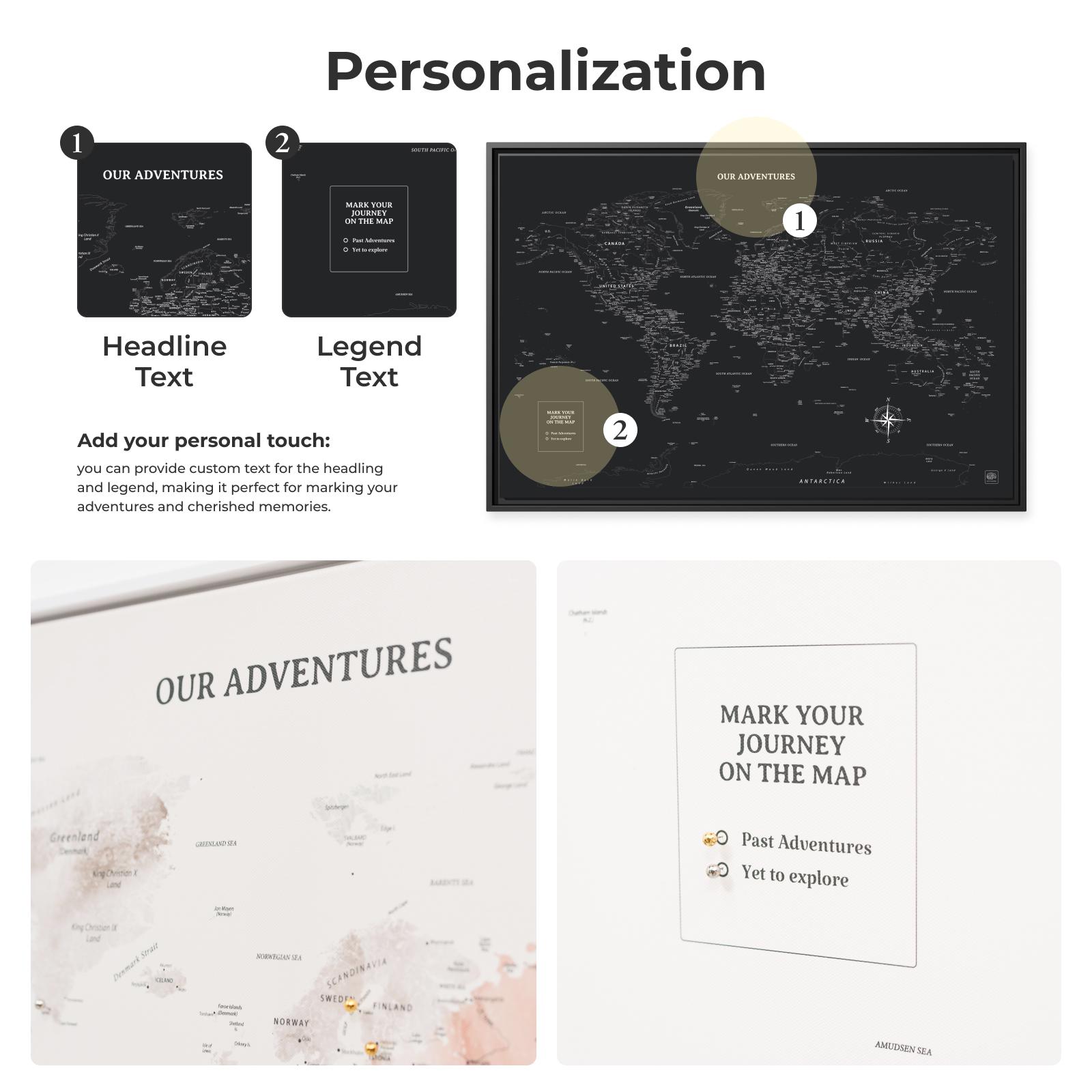 Detailed Travel Map, Visited Countries Pin Board Canvas, Places You've ...