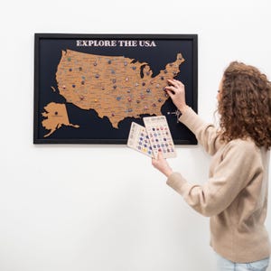 US Push Pin Map, Framed US Map, Cork Travel Map Board, Anniversary Gift ...