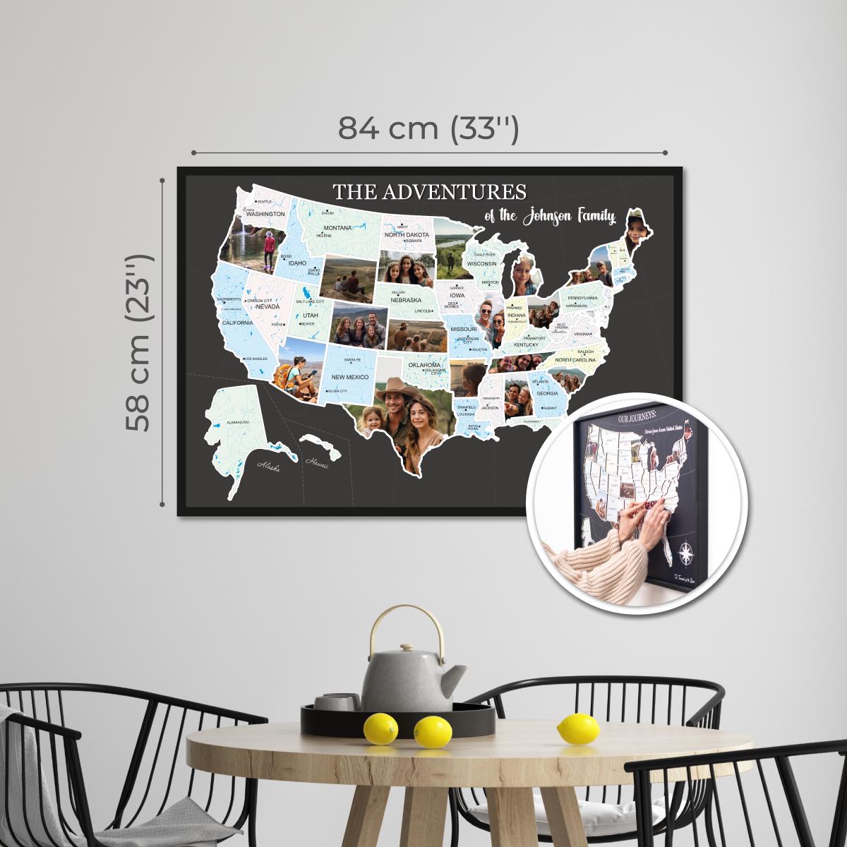 US Photo Map, Personalized Gift for Family, Travel Map USA Photo ...