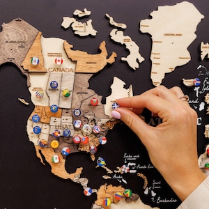 3D Wooden World Map, Framed Travel Push Pin Board, Wall Art Living Room ...