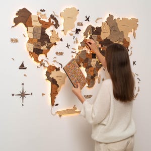 Wall Art LED Wooden World Map With LED Backlighting Our Travels Map ...