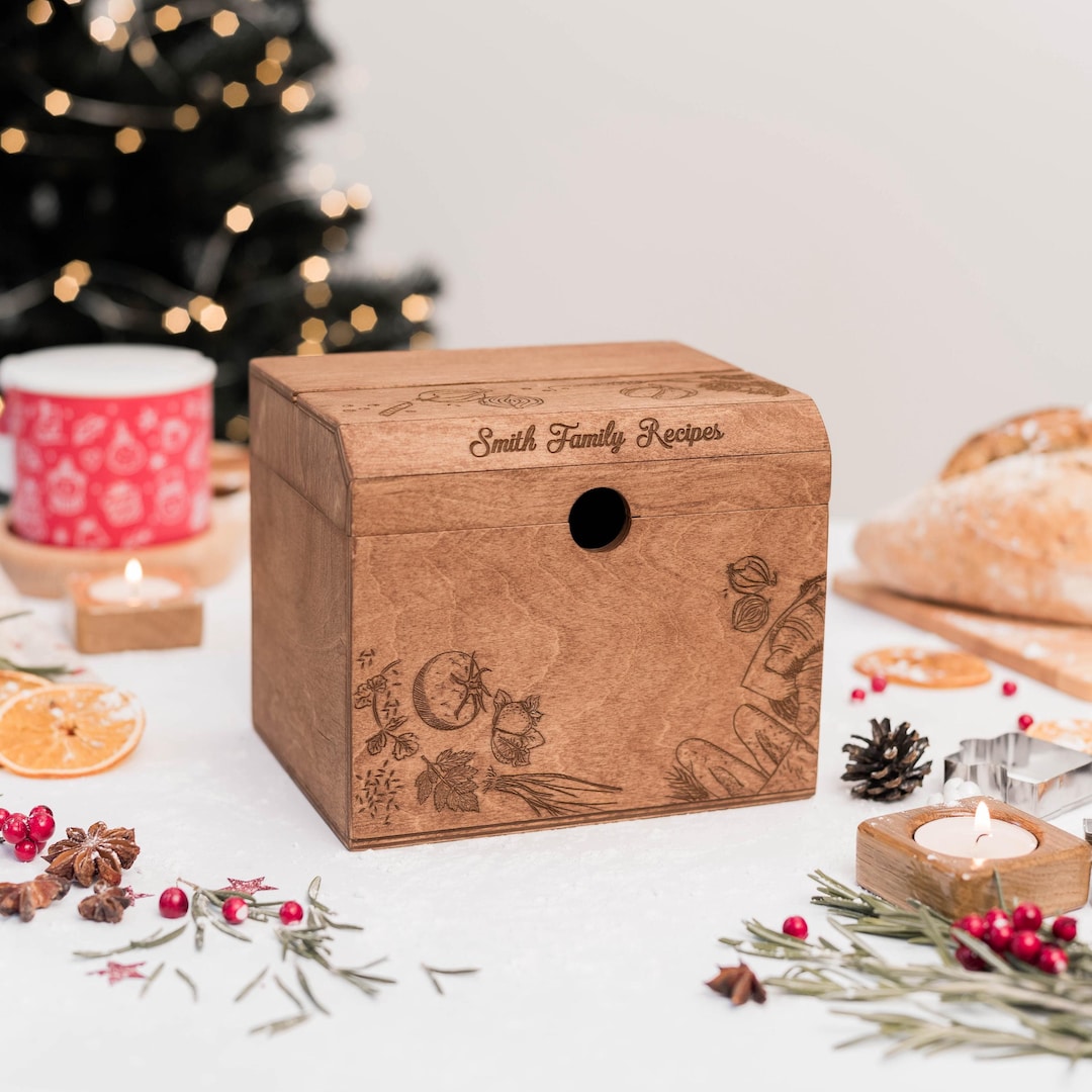 Kitchen Decor, Farmhouse Recipe Box, Rustic Recipe With Cards and ...