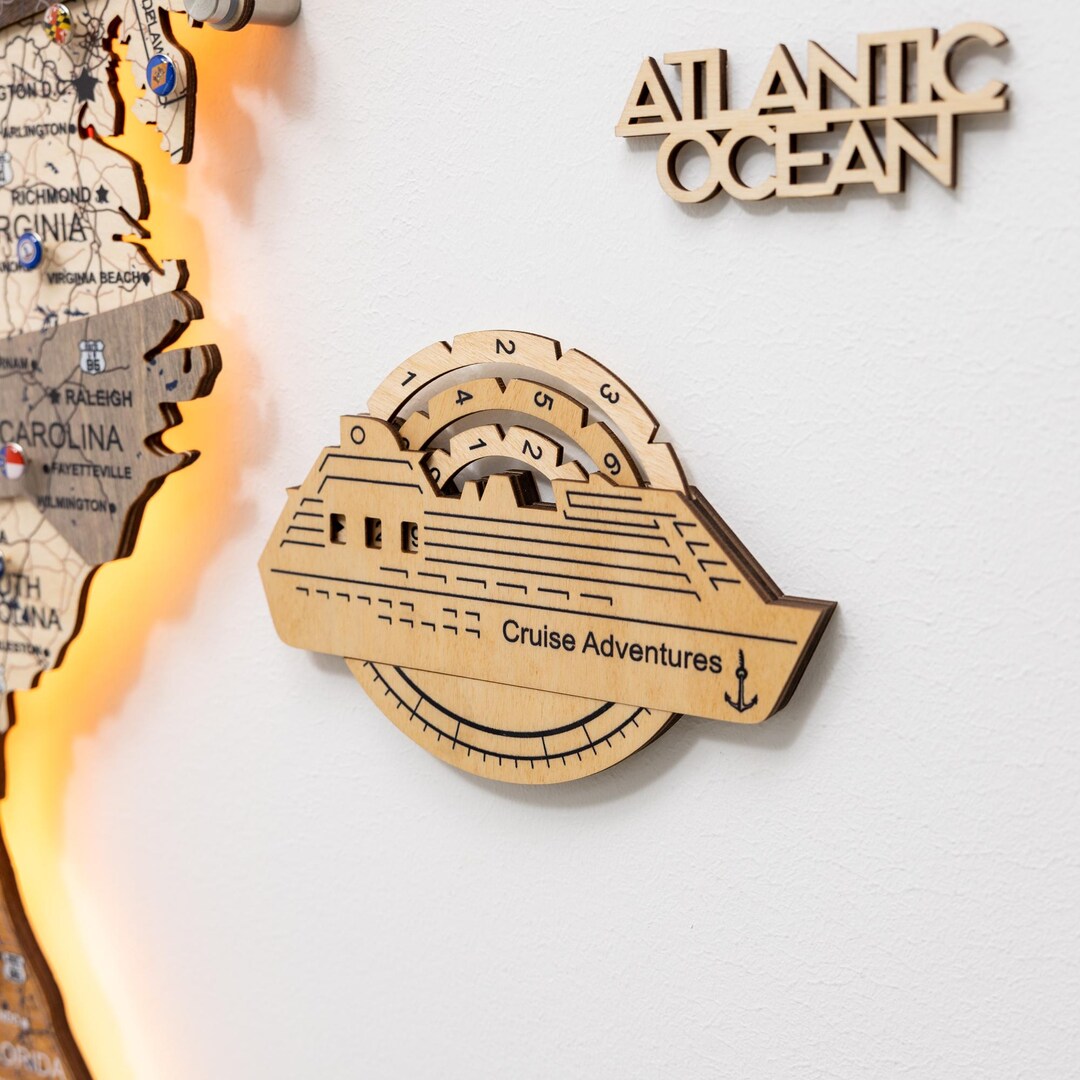 3D Wooden Travel Counter, Countries Visited, Cruise Adventures & USA ...