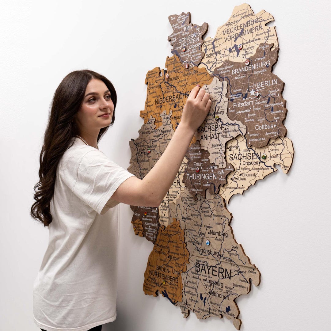 Germany Map 3D Wooden Wall Map Home Decor Wall Art Holzkarte ...