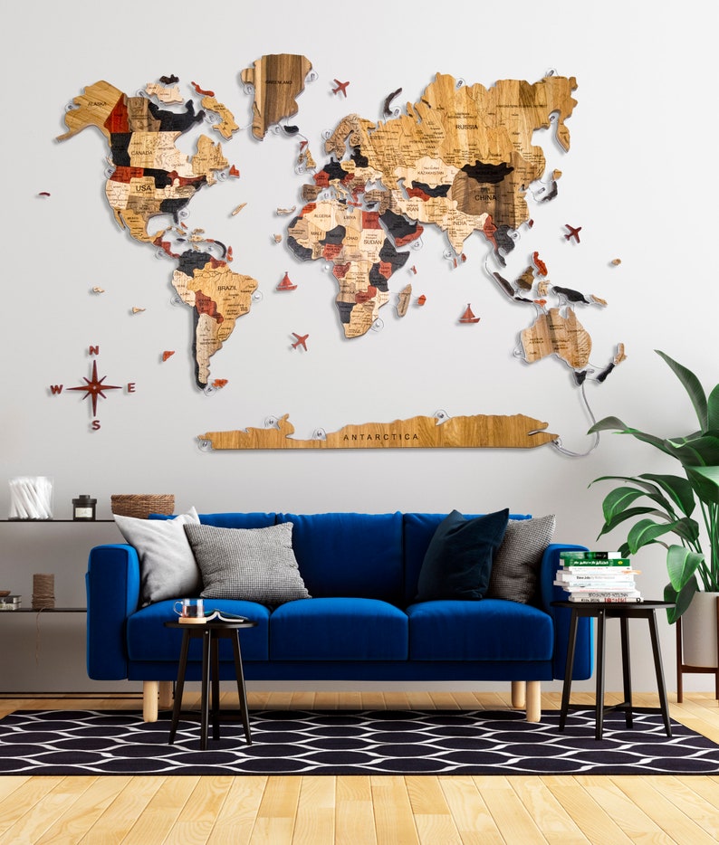 Luxury Wall Art LED 3D Map Solid Wood World Map Large Wall - Etsy