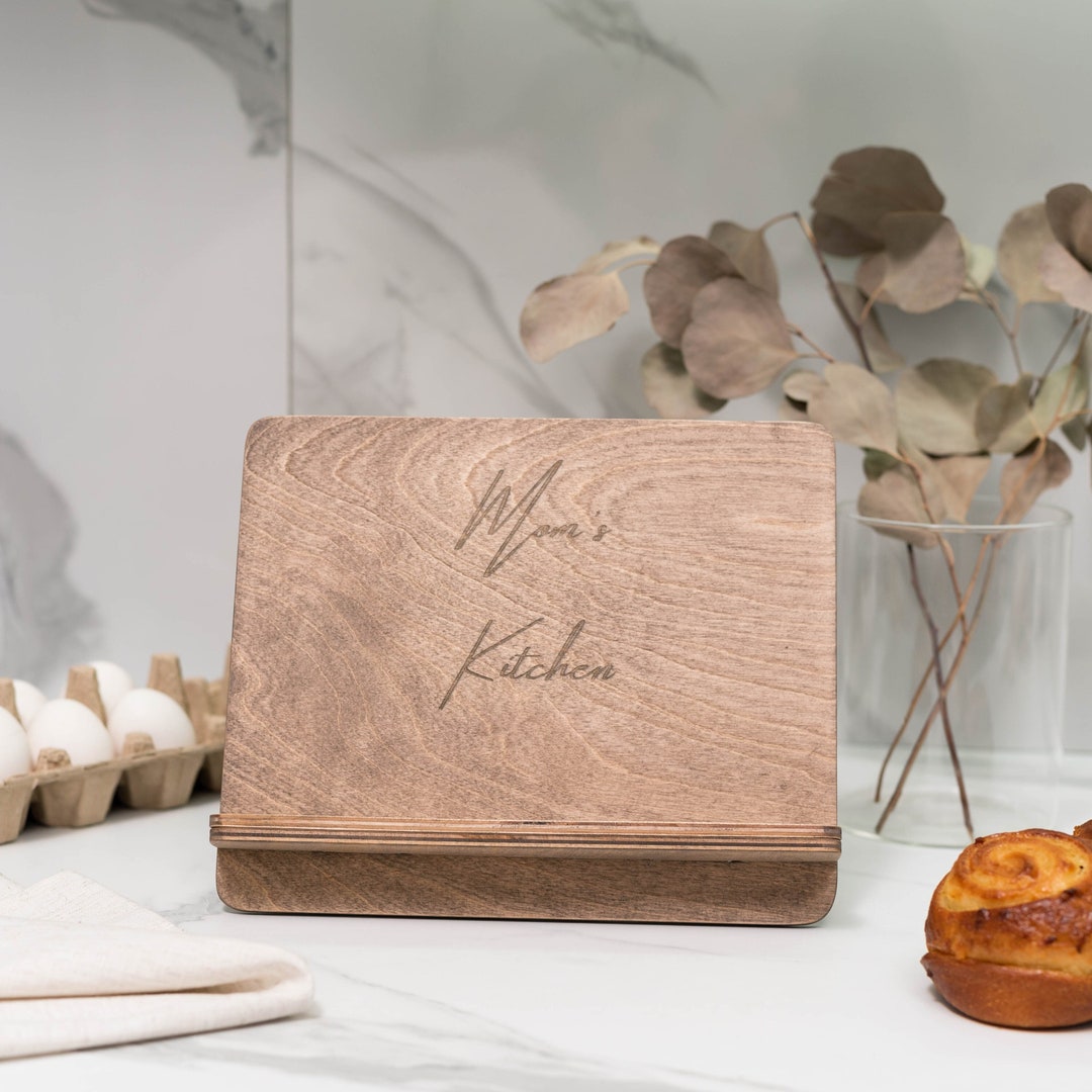 Personalized Recipe Book Stand, Wooden Cookbook Stand Holder, Kitchen ...