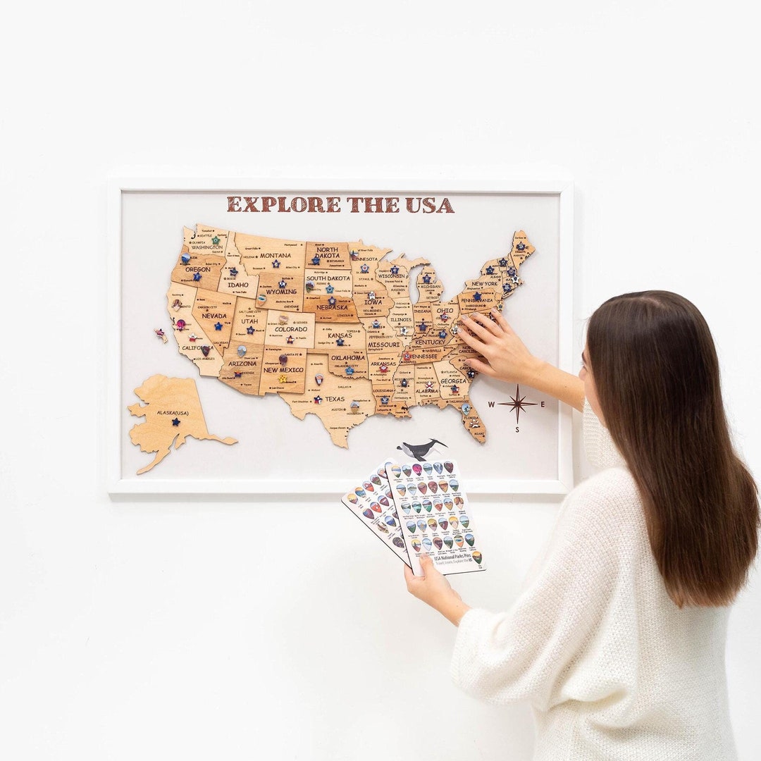 US Travel Map, Framed Wall Map, Push Pin Map of United States, American ...