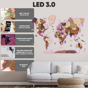Wooden World Map With LED Backlighting, Wall Art LED, Our Travels Map ...