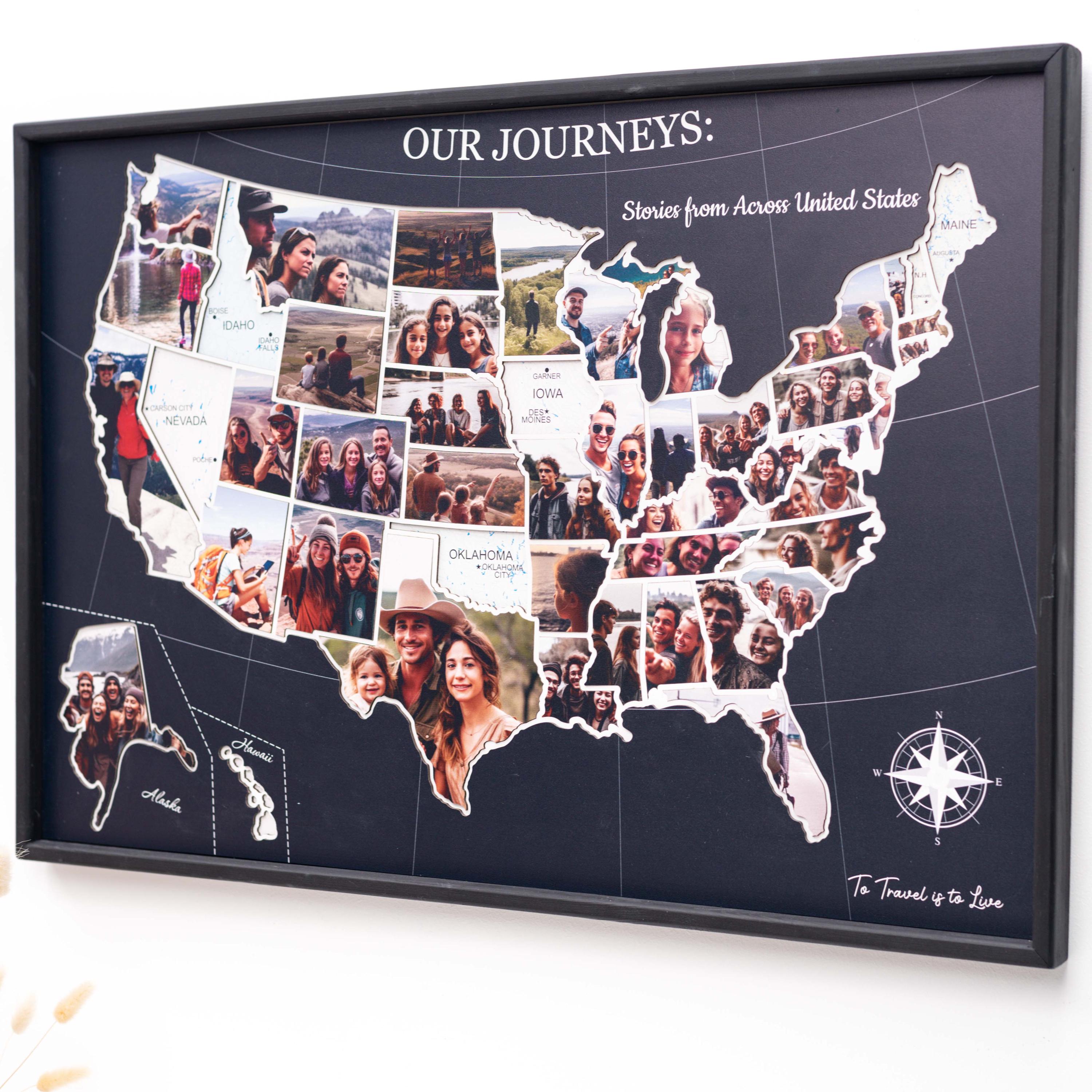 USA Photo Map, Wall Art Personalized, Panel Wall Decor, Travel Tracker ...