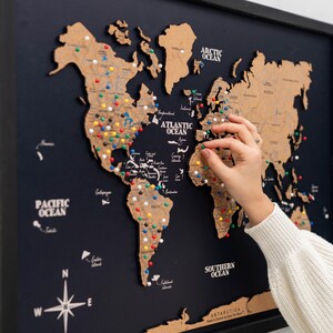 3 Piece Wall Art, Push Pin World Map Decor, Travel Tracker Map, 5th ...
