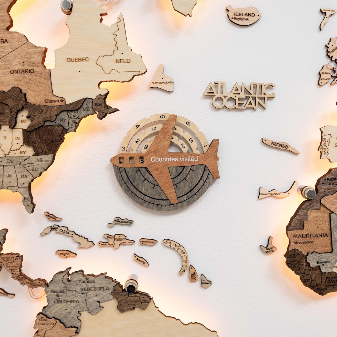 Wooden Travel Tracker Wall Decor - Countries Visited Counter - Gifts ...