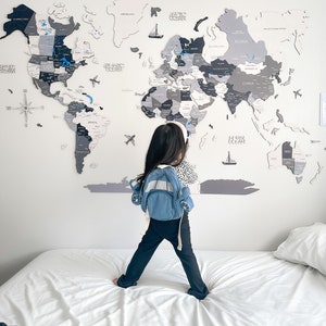 Wall World Map, Colorful Wall Art for Living Room, 3D Colored World Map ...