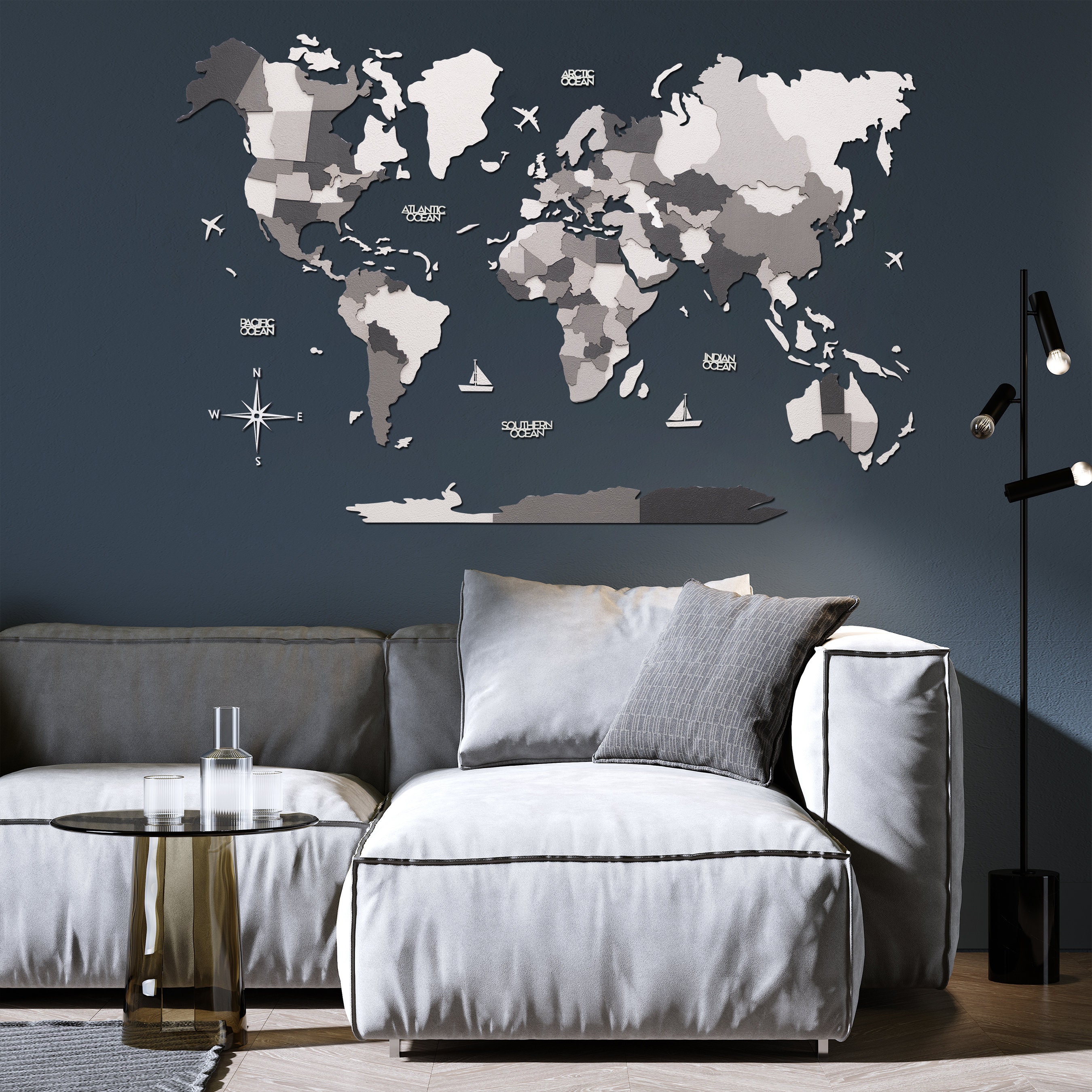 Mapa del mundo de concreto Mapa de pared 3D Arte de pared - Etsy México