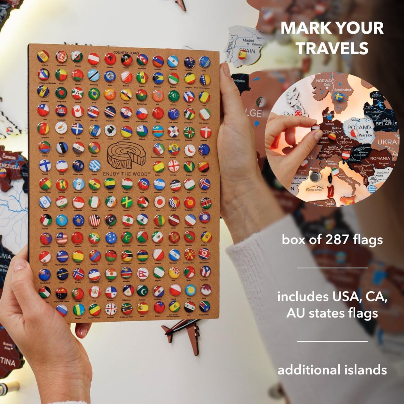 3D World Map With LED Backlight Glows in the Dark Push Pin Traveling ...