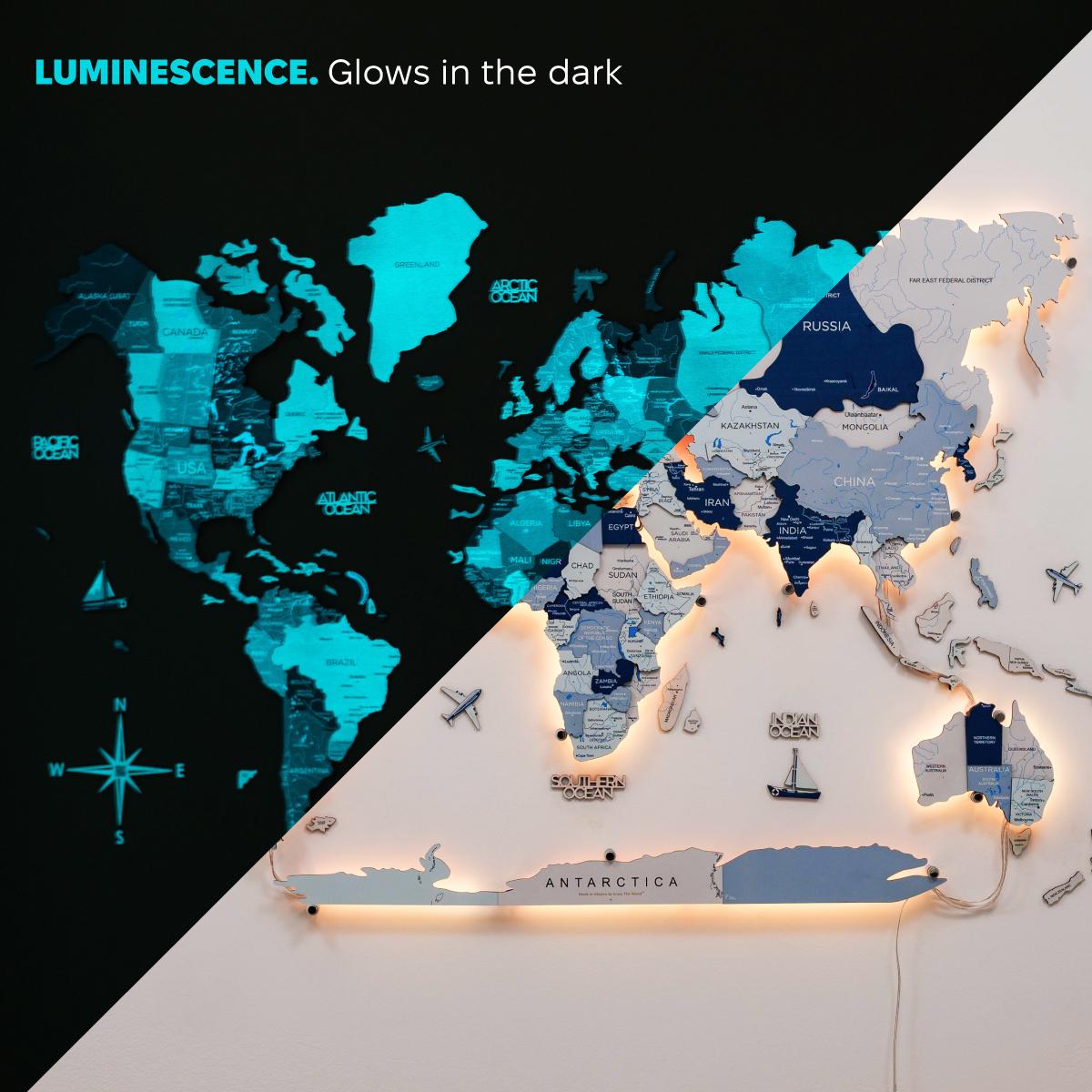 3D Wooden World Map With LED Backlight, Push Pin Traveling Map Tracker ...