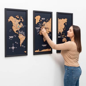 World Map Display Wall Art Wooden Design Travel Piece Country Map Push ...