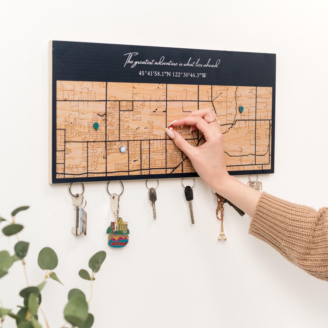 Our First Home Map, Magnetic Key Holder Wall, Custom Coordinates Map ...