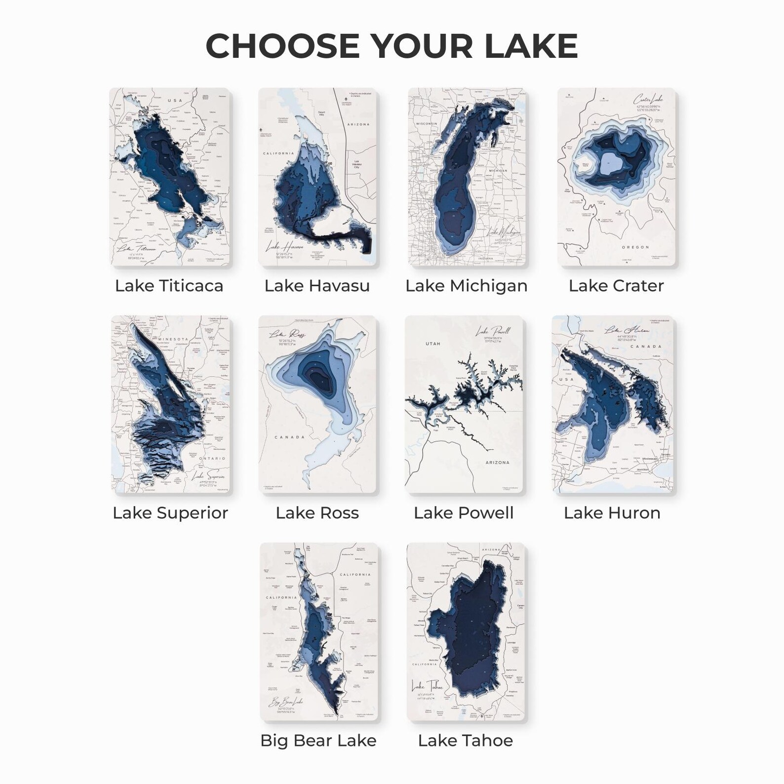 Lake Michigan Depth Map, Wall Art, Home Office Decor, Wooden Lake Plan ...