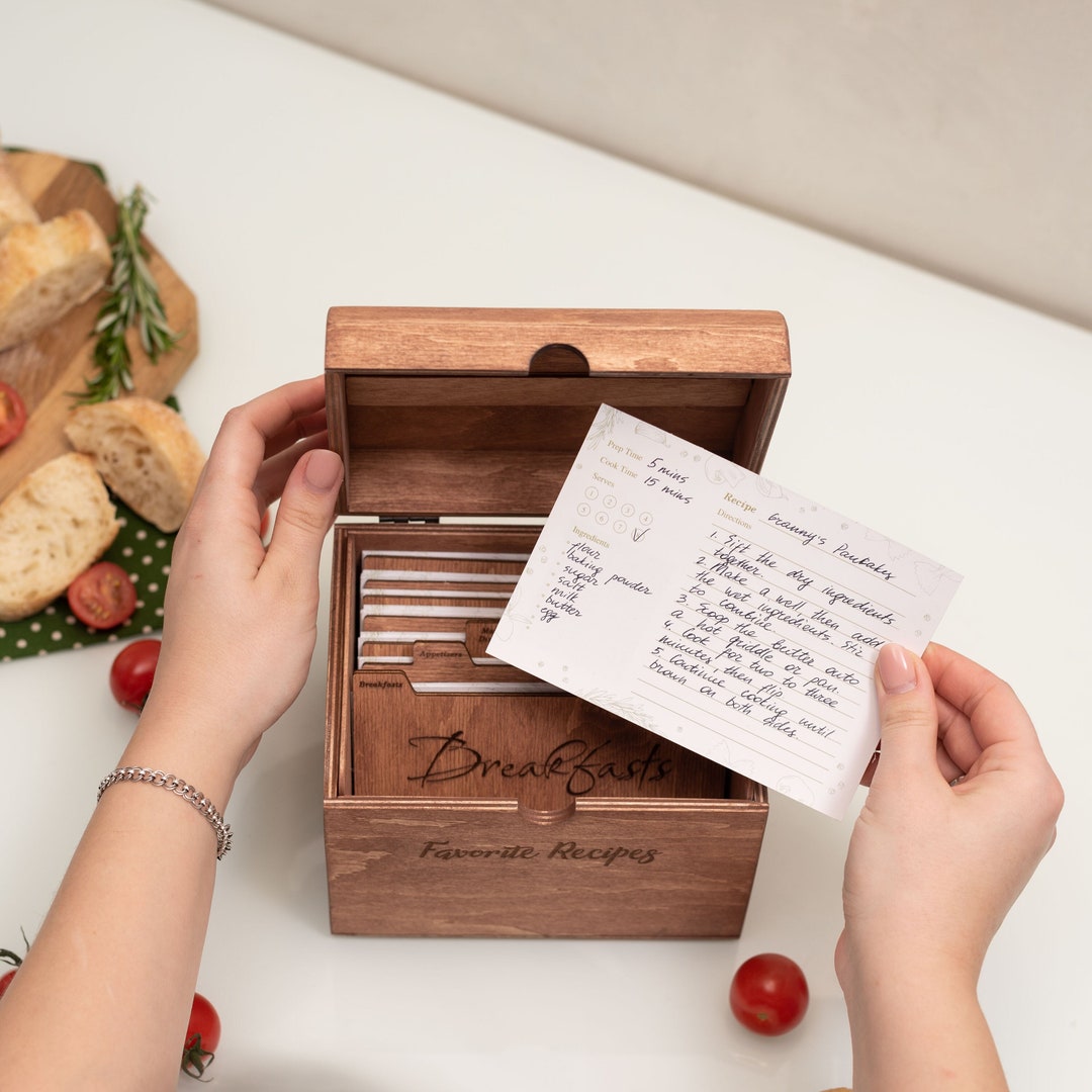 Wood Recipe Box With Dividers, Personalized Recipe Cards, Custom ...