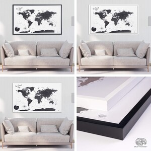 World Map Wall Art, Framed Wall Decor, Canvas Mounted Map, Push Pin Map ...