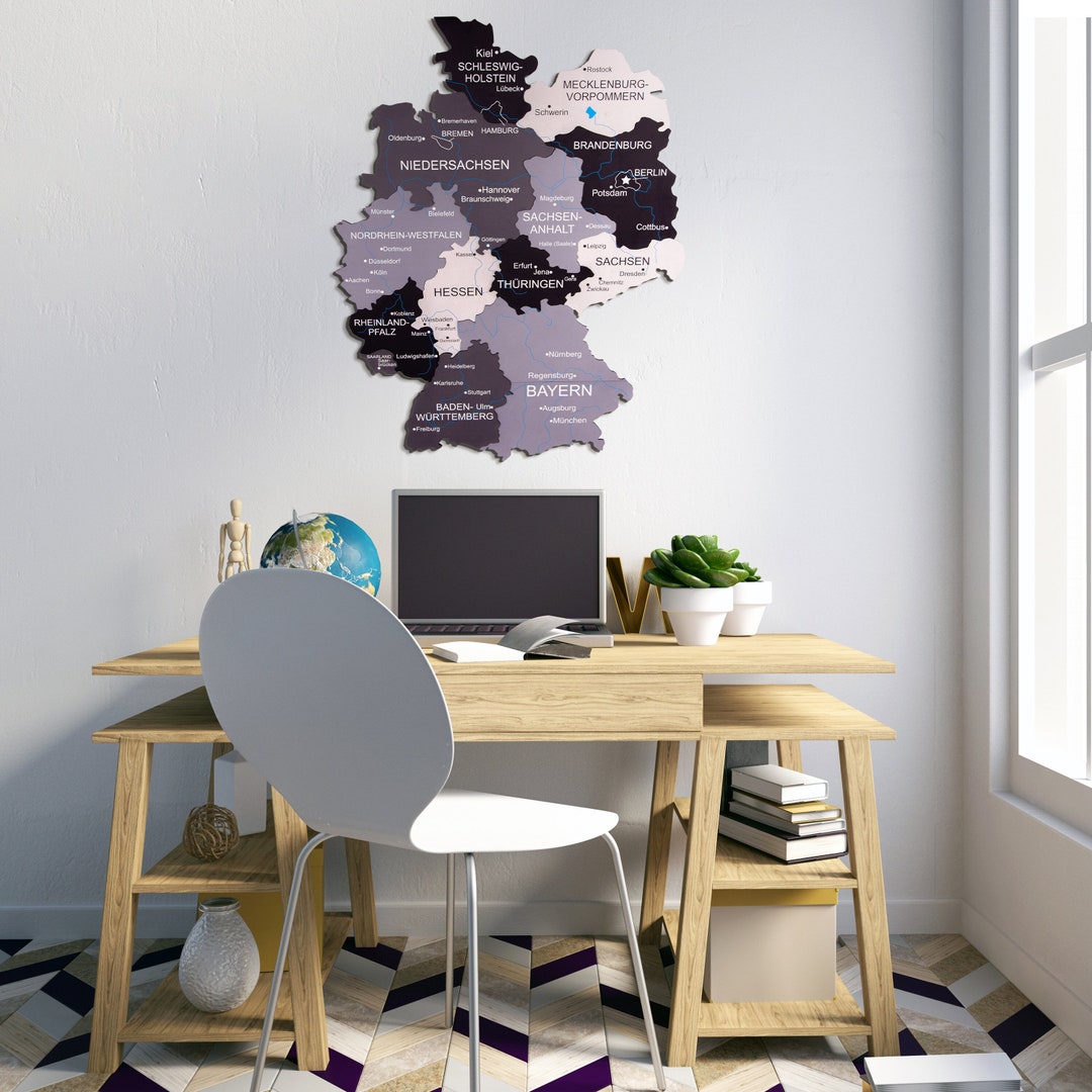 Deutschland Map With Rivers and Lakes, Home Office Wall Decor, Germany ...