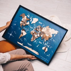 World Map on Board, 5th Anniversary Birthday Gift, Home Decor, Framed ...