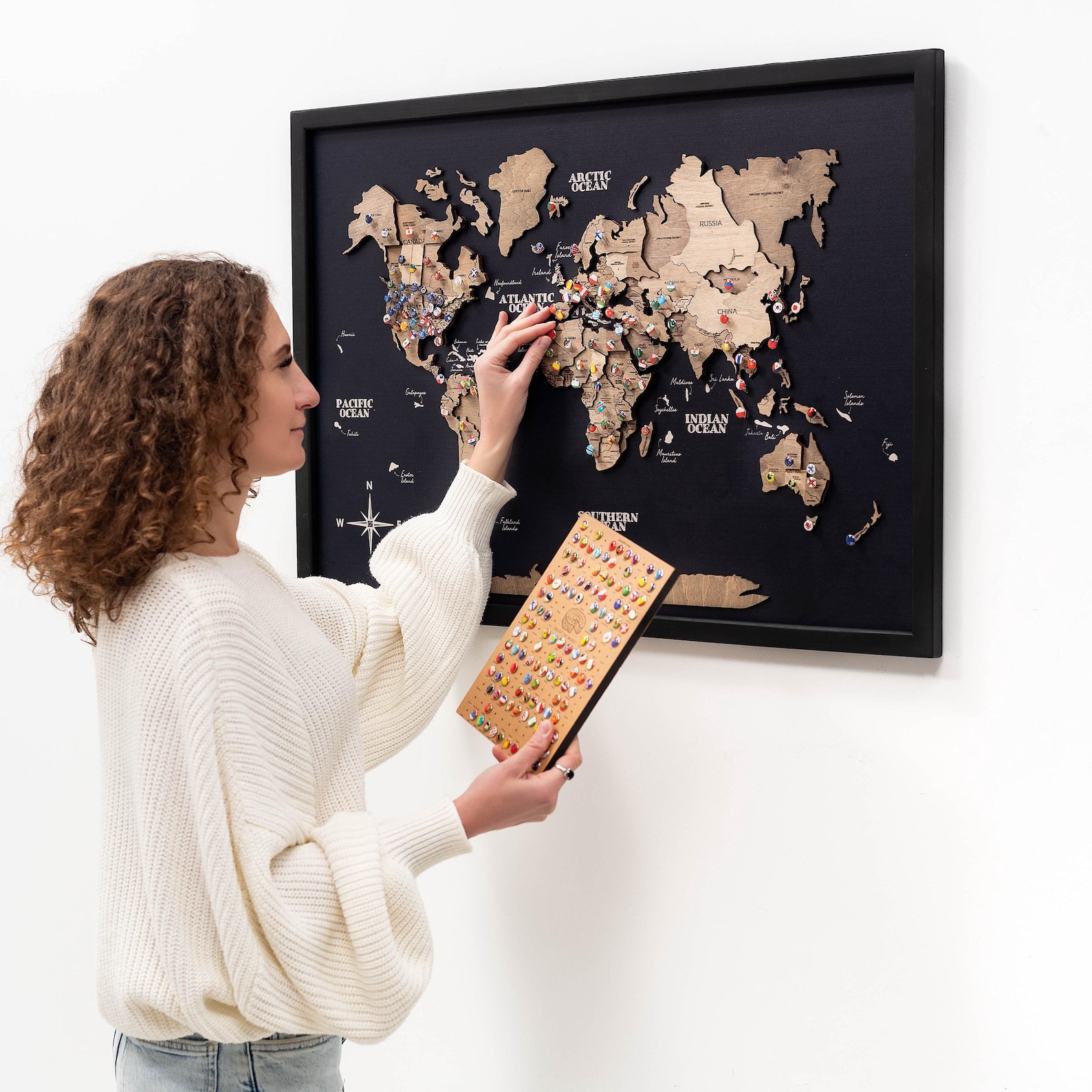 World Map on Board, 5th Anniversary Birthday Gift, Home Decor, Framed ...