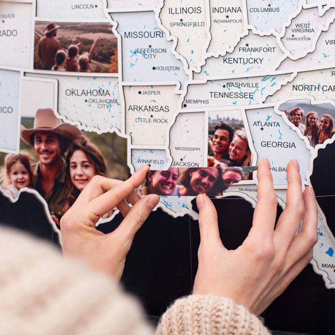 50 States Photo Collage Map, USA Travel Anniversary Gift, Family ...