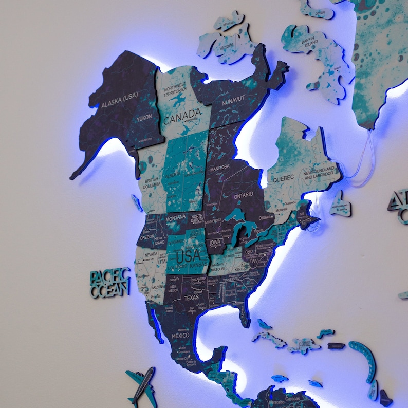 LED 3D Wall Map Art, Travel Map With LED Lighting, Illuminated World ...